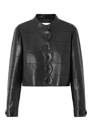 Veronica De Piante Rory Scalloped Leather Jacket - Black