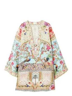 Camilla Crystal-embellished Printed Linen Kaftan - Multi