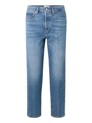 FRAME The Vertical Crop High-rise Straight-leg Jeans - Blue