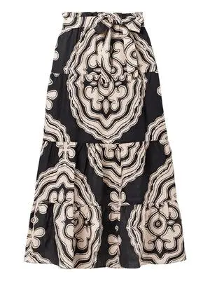 LEMLEM Sanaa Printed Linen Maxi Skirt With Belt