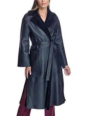 MAXIMILIAN Shearling Lamb Wrap Coat - Black