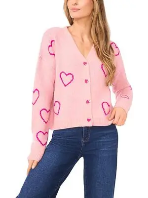 CECE DUPRAZ Heart Jacquard Cardigan - Coral Blush