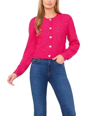 CECE DUPRAZ Heart Button Pointelle Cardigan - Electric Pink