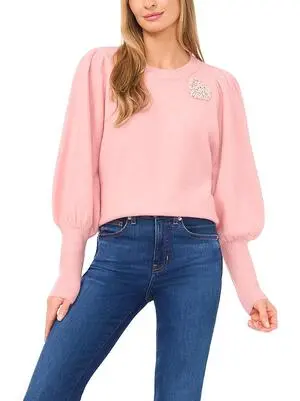 CECE DUPRAZ Heart Applique Sweater - Coral Blush