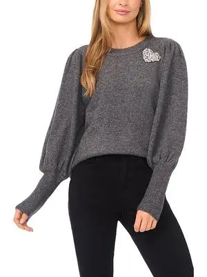 CECE DUPRAZ Heart Applique Sweater Medium Heather Grey