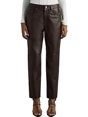 REISS Verona Slim Leather Pants - Chocolate