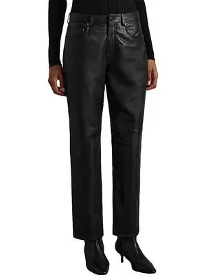 REISS Verona Slim Leather Pants - Black