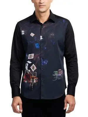 Robert Graham Royal Flush Printed Long Sleeve Button Front Shirt - Black