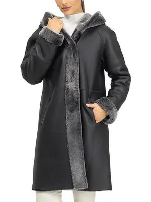 Gorski Merino Shearling Lamb Parka Coat - Black Brisa