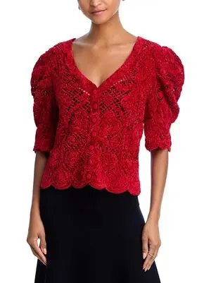Farm Rio Rococo Hearts V-neck Cardigan Sweater - Red