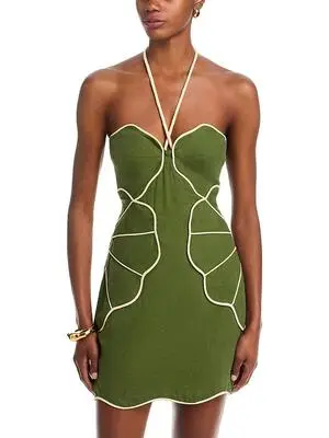 Farm Rio Asymmetrical Neck Mini Dress - Green