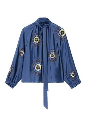 La DoubleJ Cerere Embroidered Silk Blouse - Thistle Embroidery