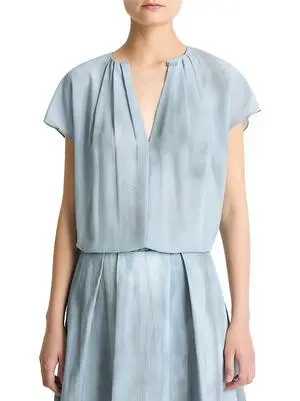Vince Gathered Cap Sleeve Blouse - Azura Wash