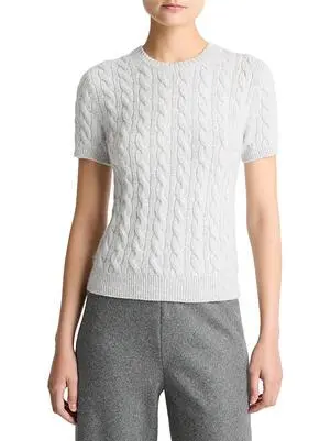 Vince Cable Knit Short Sleeve Sweater - Heather Pale Green
