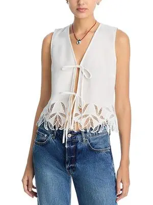 Rails Oregon Embroidered Woven Top - White Palm Embroidery