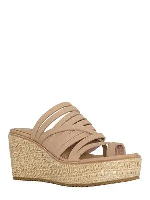 DONALD PLINER Leather Toe Loop Wedge Slide Sandals Sand