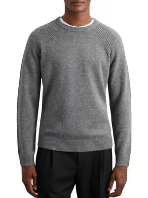 REISS Wool And Cashmere Crewneck Sweater Mid Grey Melang