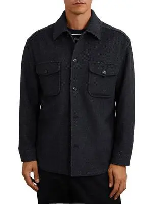 REISS Compton Herringbone Wool Blend Shirt Jacket - Navy