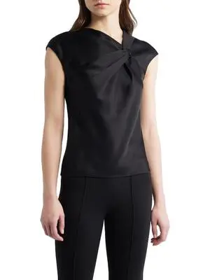 Theory Satin Twist Neck Top - Black - 001