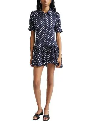 Sandy Liang Polka Dot Tiered Shirtdress - Navy Multi