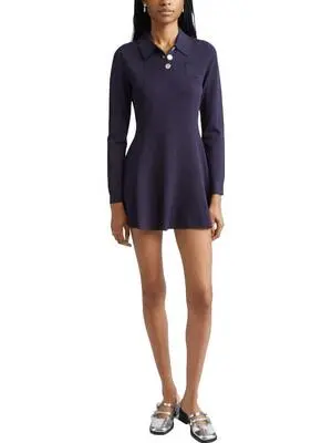 Sandy Liang Chupa Long Sleeve Polo Sweater Dress - Navy