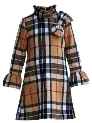 MIA BELLE GIRLS Plaid Long Sleeve Shift Dress - Brown