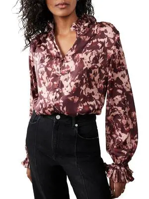 Mint Velvet Printed Satin Blouse - Burgundy