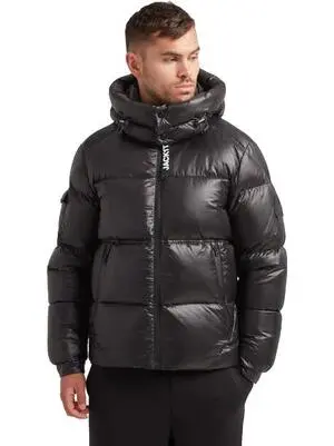 JACK1T Hooded Puffer Racer Jacket - Black Lux