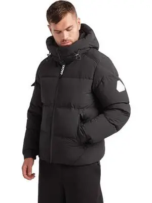 JACK1T Hooded Puffer Racer Jacket - Matt Black