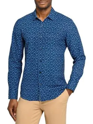 CON.STRUCT Falling Leaves Woven Long Sleeve Basic Navy/white