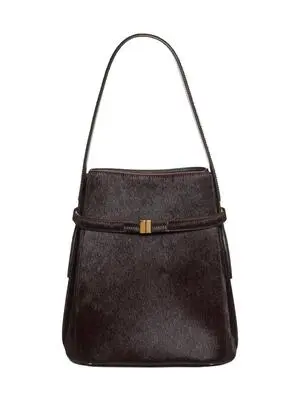 TOTEME Belted Calf Hair Bucket Bag - Wine