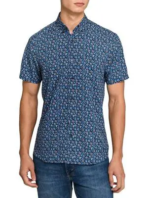CON.STRUCT Amber Floral Woven Short Sleeve Basic - Navy/red