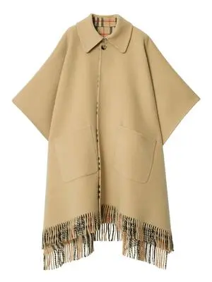 Burberry Reversible Check Wool Cape - Sand Beige