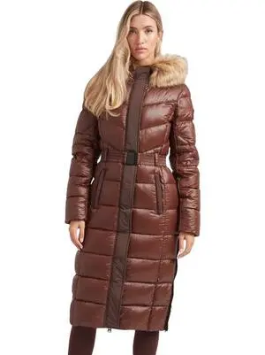 JACK1T Diamond Belted Extra Long Down Coat Mid Brown/natural