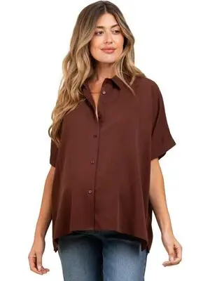 PINKBLUSH Dolman Sleeve Button Down Blouse Brown