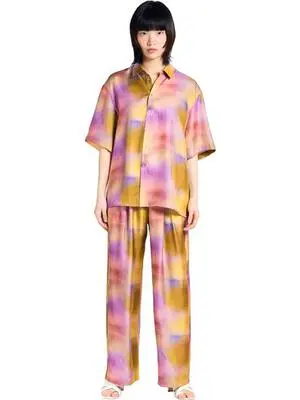 LOST PATTERN Oversized Silk Hawaii Shirt And Wide Leg Pants Set - Pink