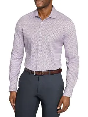 W.R.K Slim Fit Micro Square Print Reworked Cotton Dress Shirt - White/red