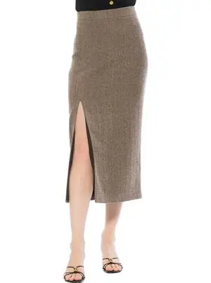 ALEXIA ADMOR Midi Tweed Skirt With Side Slit - Herringbone