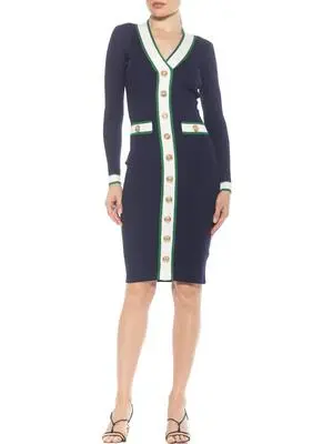 ALEXIA ADMOR Alexia Admor Long Sleeve Ribbed Sweater Dress With Button Details Navy