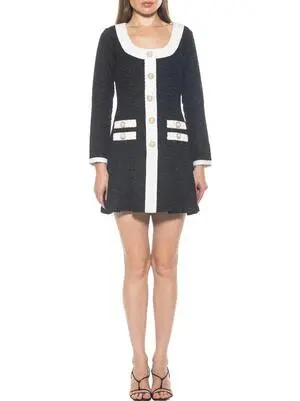 ALEXIA ADMOR Alexia Admor Houndstooth Tweed Mini Dress With Faux Pearl Buttons Black