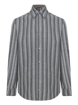 PCFG Linen & Cotton Blend Checked Woven Shirt - Grey