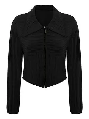 PCFG Fitted Knit Cardigan With Collar And Zip Closure - Black