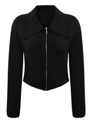 PCFG Fitted Knit Cardigan With Collar And Zip Closure - Black