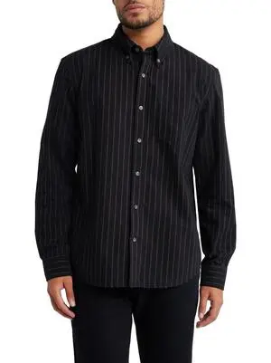 Ag Dean Pinstripe Cotton Button-down Oxford Shirt - Black Multi