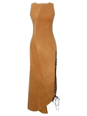 PCFG Sleeveless Round Neck Dress With Asymmetrical Skirt And Tie Detail - Orange