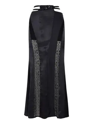 PCFG Pure Silk Maxi Skirt With Lace Insets - Black