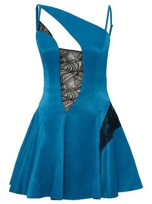 PCFG Asymmetrical Lace Detail Mini Dress - Blue