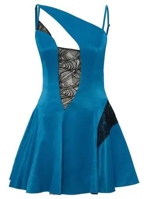 PCFG Asymmetrical Lace Detail Mini Dress - Blue