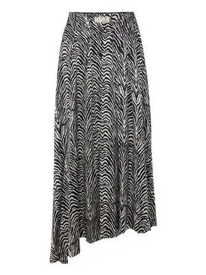 PCFG Pure Silk Zebra Print Asymmetrical Skirt - Black