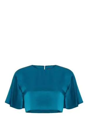 PCFG Pure Silk Oversized Crop Top Blue Moroccon Blue